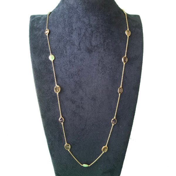 Multi Gemstone Long Gold plated Silver Chain Necklace | Buy Online